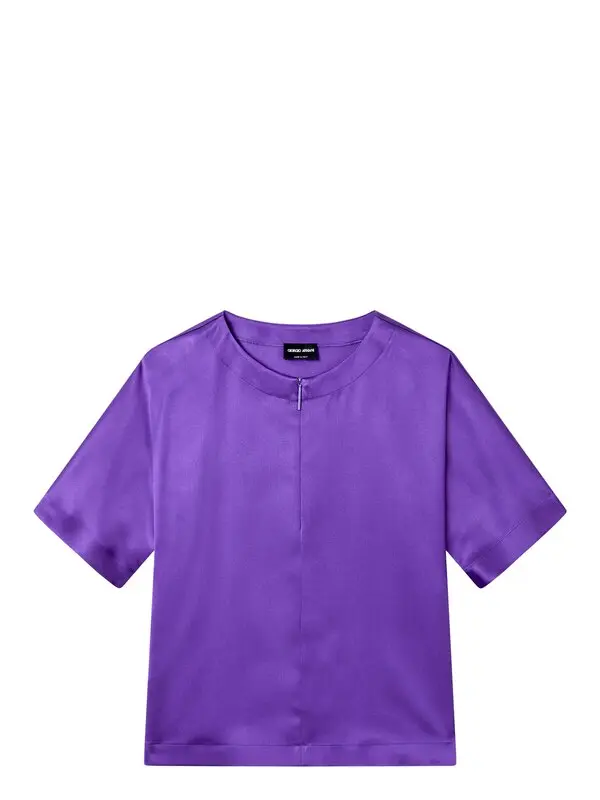 Giorgio Armani Short-sleeved Silk Satin Shirt - Purple