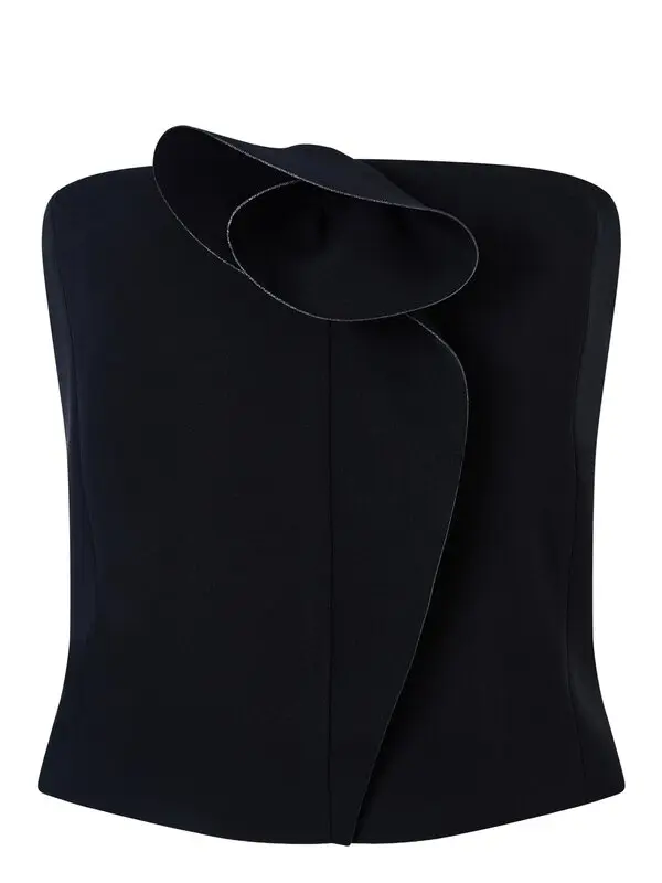 Giorgio Armani Silk Cady Bustier Top With Rose Detail - Black