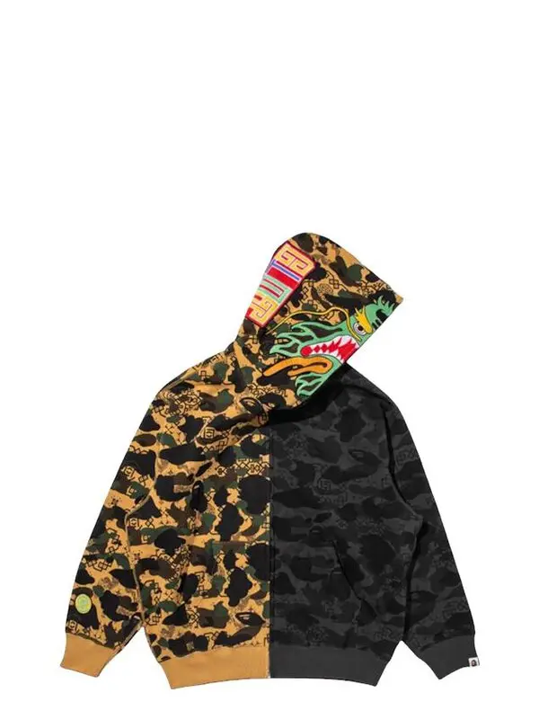 A BATHING APE X Clot Camo Split Shark Hoodie - Black