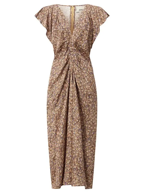 Isabel Marant Lyndsay Draped Daisy Silk Jacquard Dress - Ochre