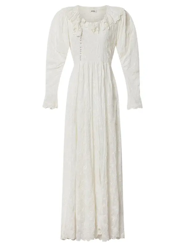 Isabel Marant Zoen Floral Embroidered Long Dress - White