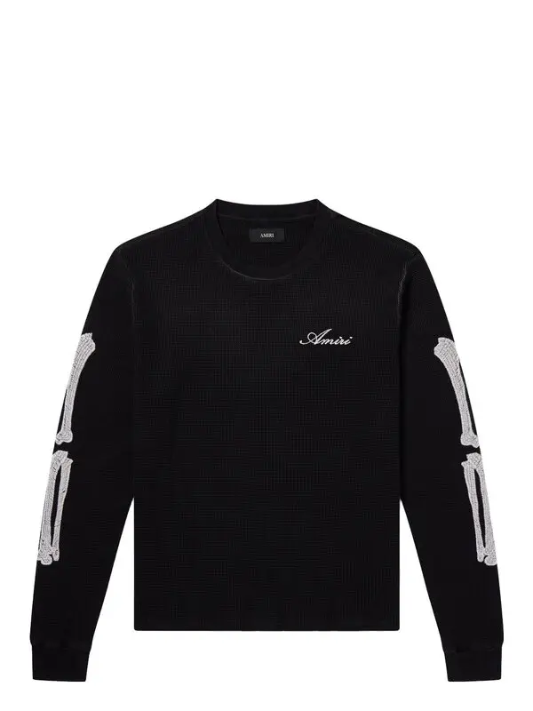 Amiri Bones Logo-embroidered Waffle-knit Cotton T-shirt - Black