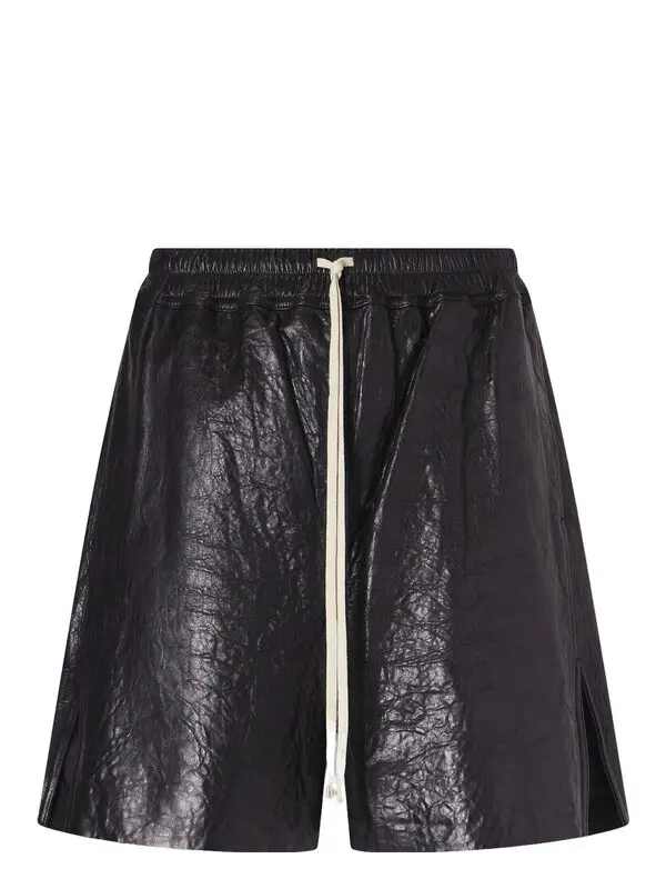 Rick Owens Wide-leg Textured Leather Drawstring Shorts - Black