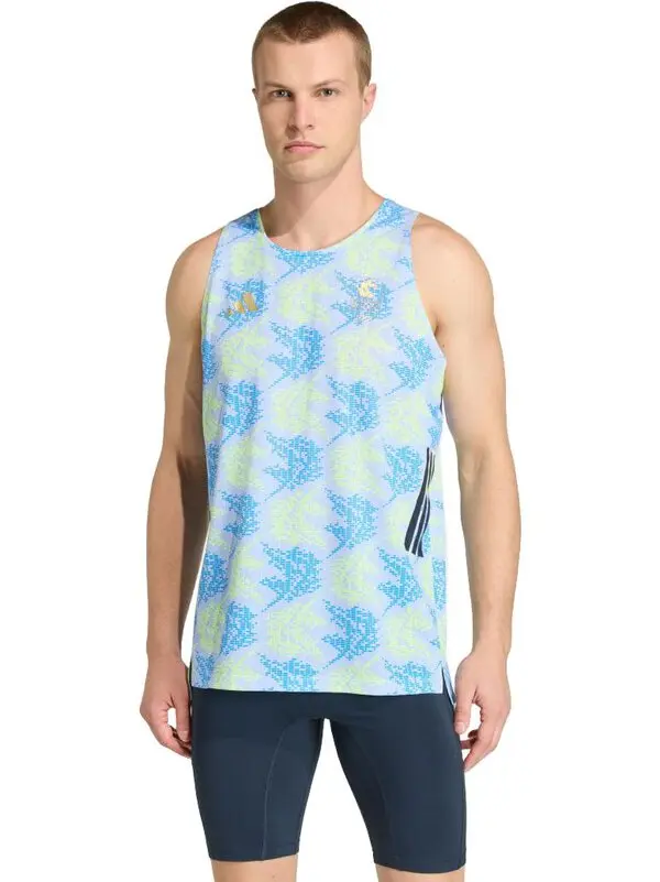Adidas Boston Marathon 2026 Allover Print Running Tank Top - Glow Blue