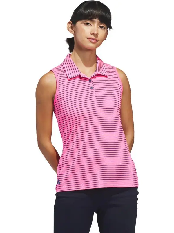 Adidas Striped Sleeveless Polo Shirt - Lucid Pink