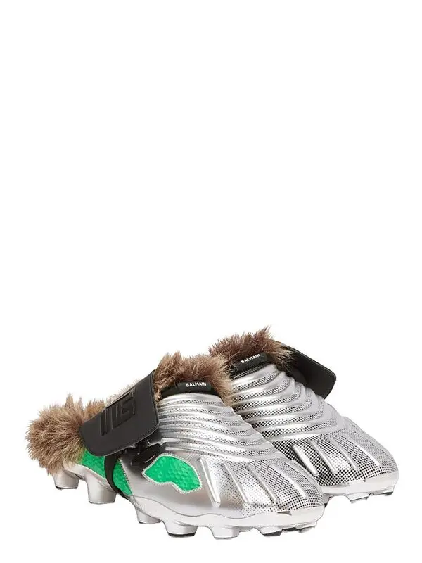 Balmain Half Time Faux Fur-lined Mules - Green