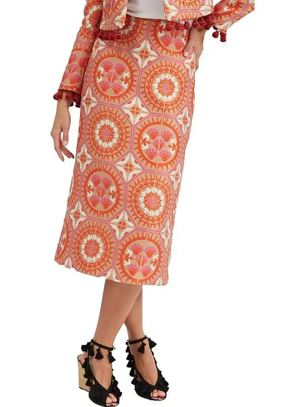 La DoubleJ Printed Pencil Skirt - Sun Jacquard Orange
