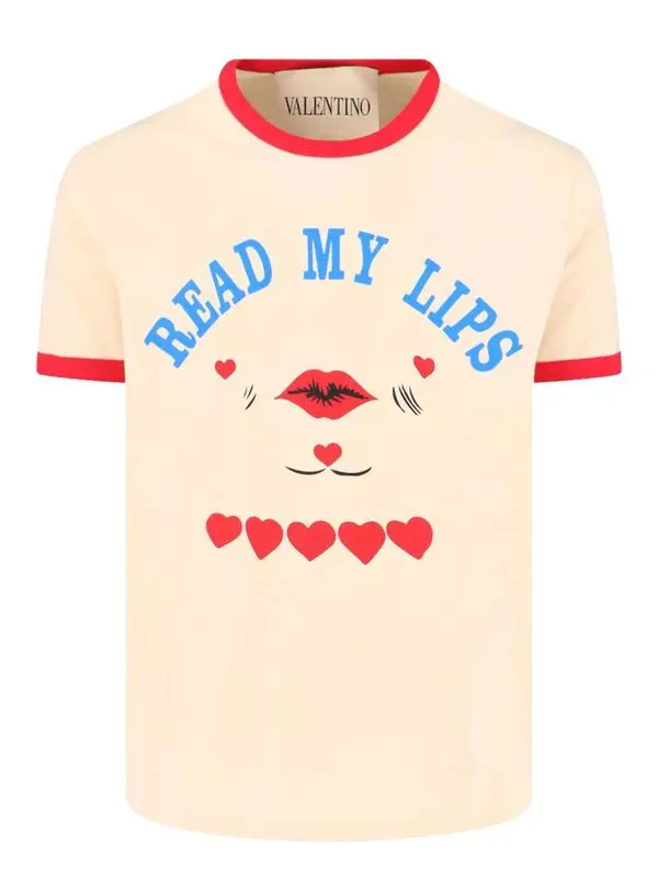 Valentino Garavani Read My Lips' T-shirt - Cream
