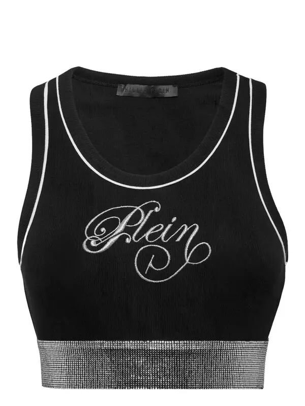 Philipp Plein Ribbed-knit Logo-embroidered Top - Black