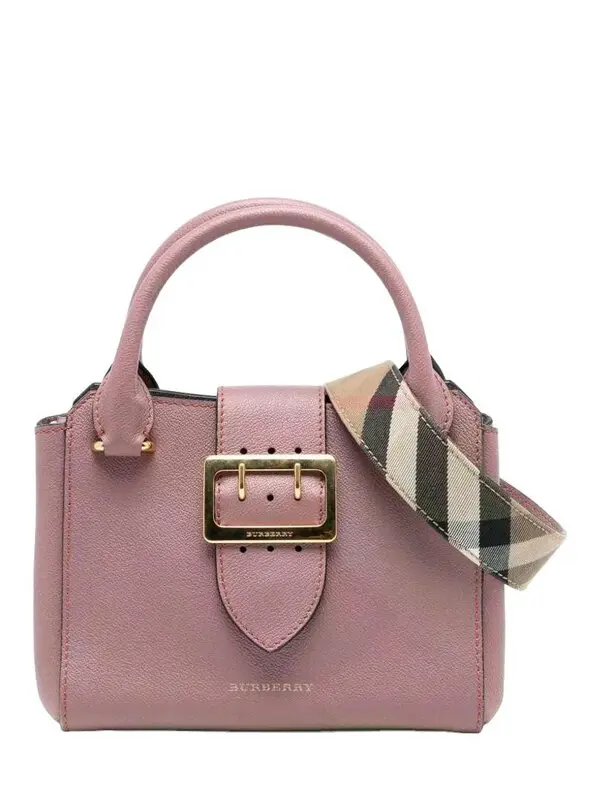 Burberry Grained Leather Buckle Tote Satchel - Pink