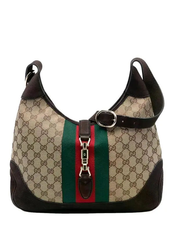 Gucci Gg Canvas Web Jackie O Bouvier Crossbody Bag - Brown