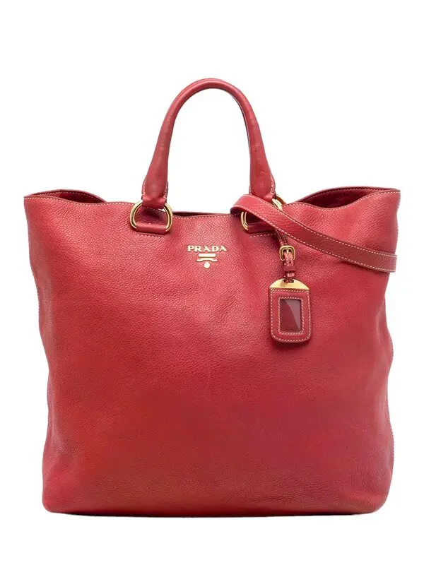 Prada Vittelo Daino Open Convertible Tote Satchel - Red