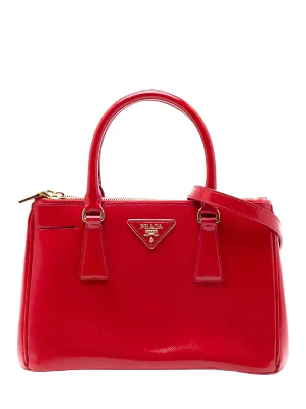 Prada 2010-2025 Mini Saffiano Vernice Galleria Double Zip Satchel - Red