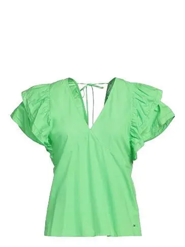 Tommy Hilfiger Ruched Poplin Top With Lace Trims - Green