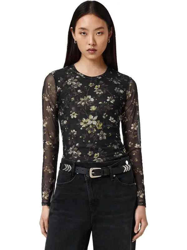 ALLSAINTS Ellie Mesh Long Sleeve T-shirt - Black
