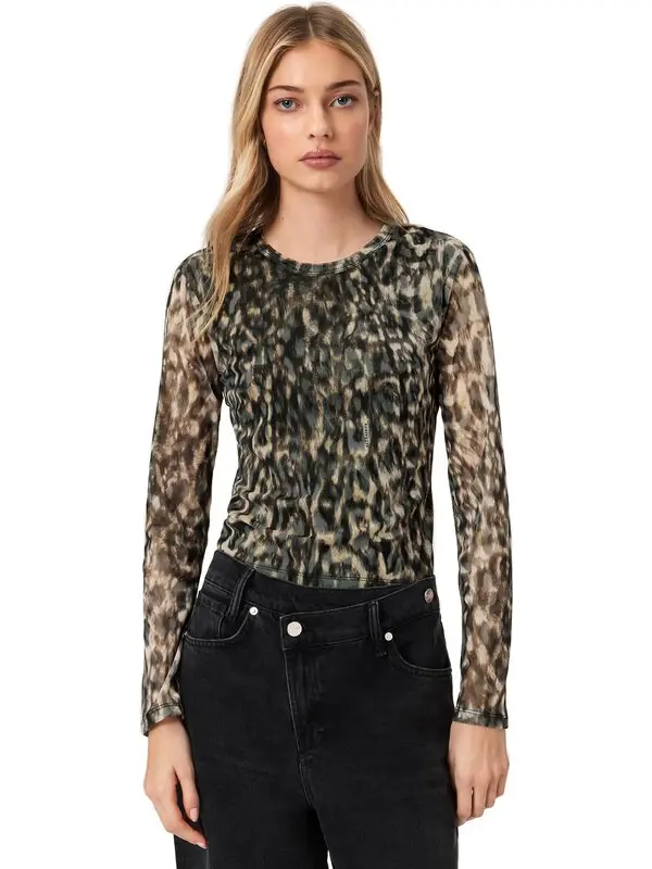ALLSAINTS Ellie Mesh Long Sleeve T-shirt - Brown