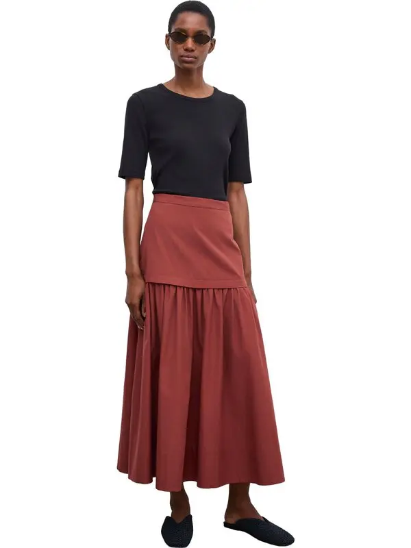 HOUSE OF DAGMAR Cotton Poplin Maxi Skirt - Mahogny Red