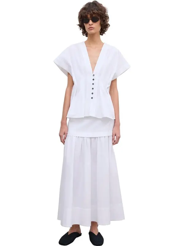 HOUSE OF DAGMAR Pleated V-neck Cap Sleeve Top - White