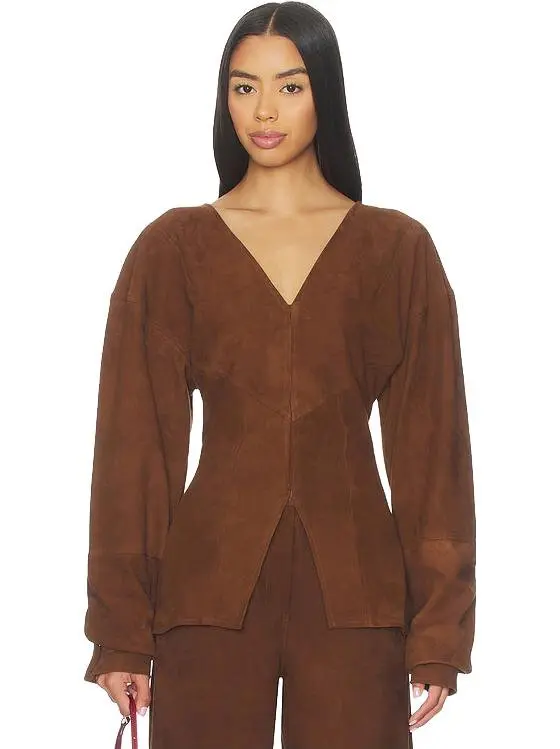 DEME BY GABRIELLA Chelsea Suede Top - Chocolate Brown