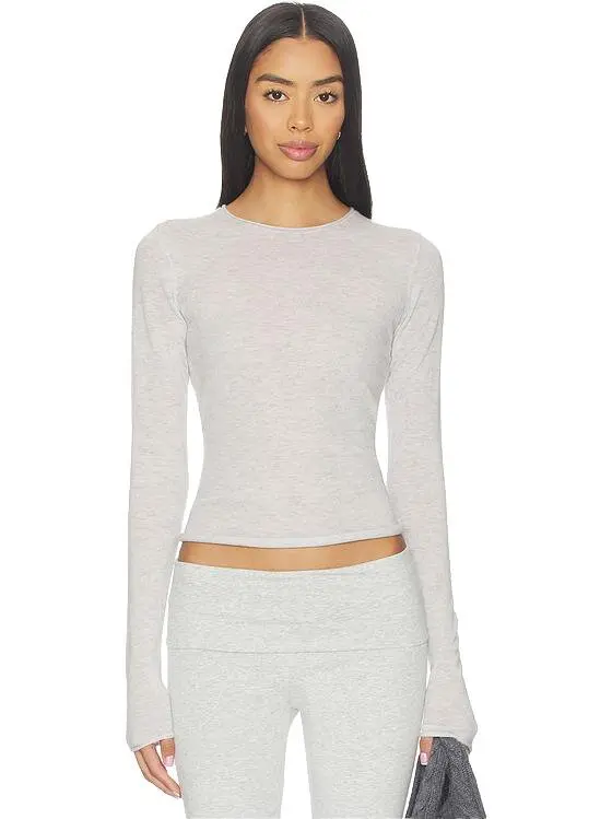 SKIMS Sheer Cashmere Long Sleeve Tee - Light Heather Grey