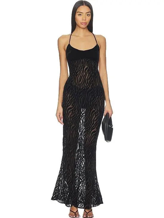GUIZIO Burnout Velvet Maxi Dress - Black