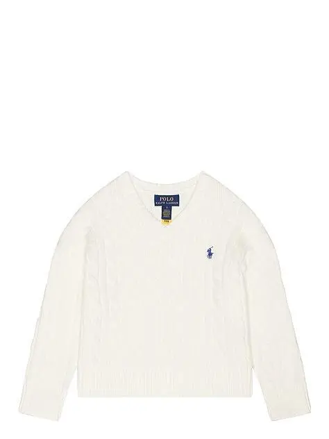 Polo Ralph Lauren Long Sleeve Cable Knit V-neck Sweater - Deckwash White