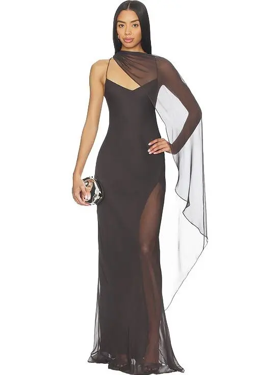 THE SEI Cami Gown With Slit And Cape - Carbon