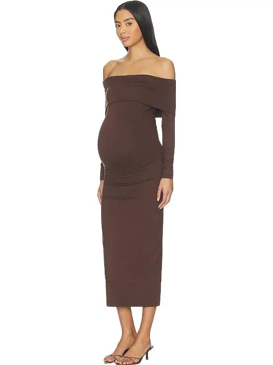 BUMPSUIT The Alison Off-shoulder Midi Dress - Chocolate