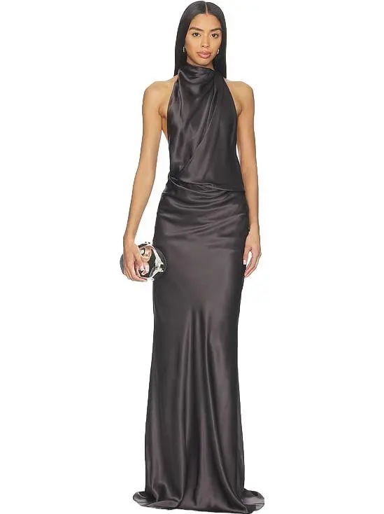 THE SEI Halter Drape Bias Gown - Carbon