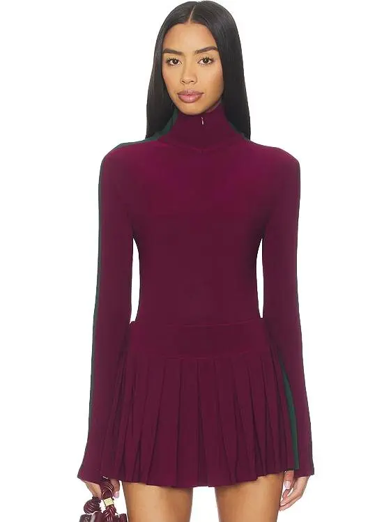 Norma Kamali Side Stripe Turtleneck Bodysuit - Plum & Dark Emerald