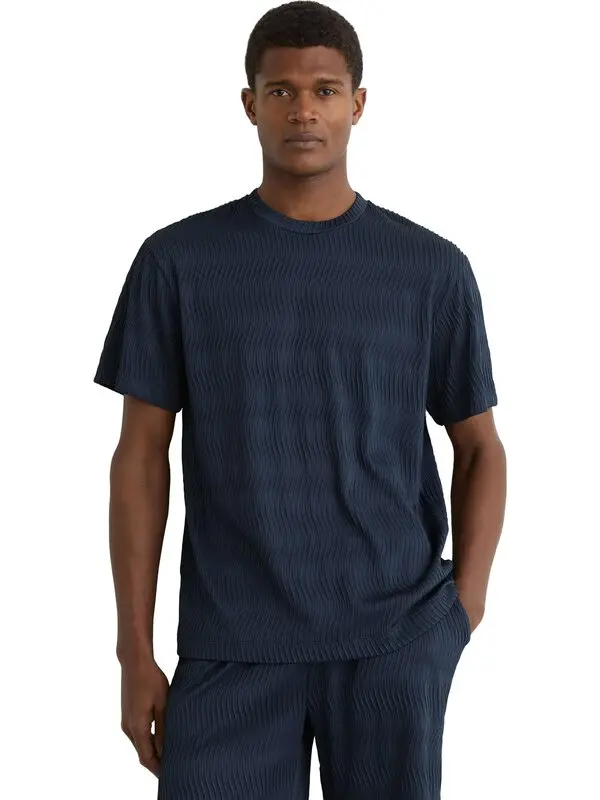 REISS Cox Textured-wave Relaxed-fit T-shirt - Airforce Blue