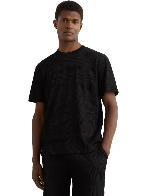 REISS Cox Textured-wave Relaxed-fit T-shirt - Black