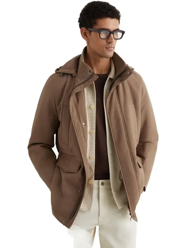 REISS Lord Hooded Zip-through Padded Coat - Light Brown