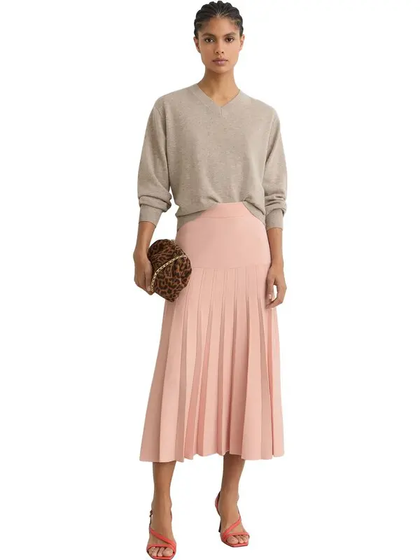 REISS Knitted Stripe Pleated Midi Skirt - Pink