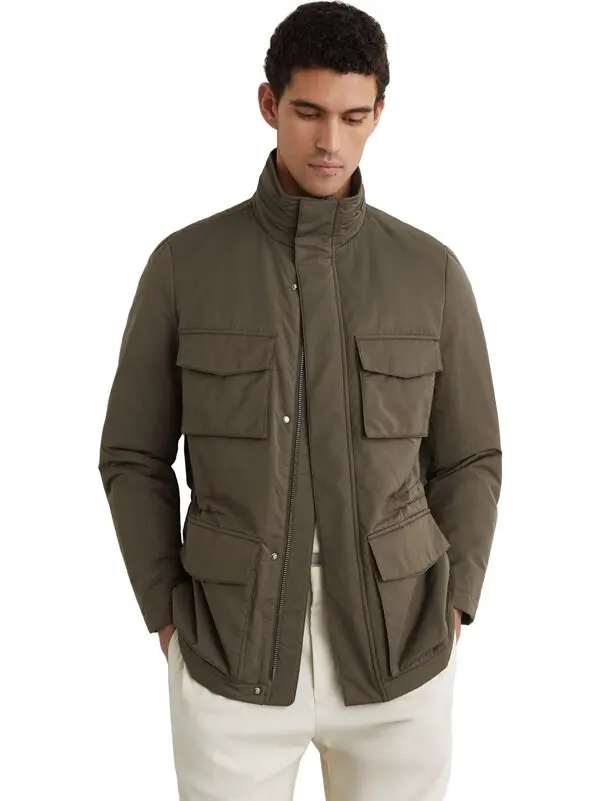REISS Cotton-blend Padded Four-pocket Jacket - Khaki Green