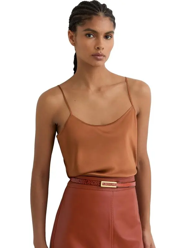 REISS Corey Silk Cami Top - Rust Orange