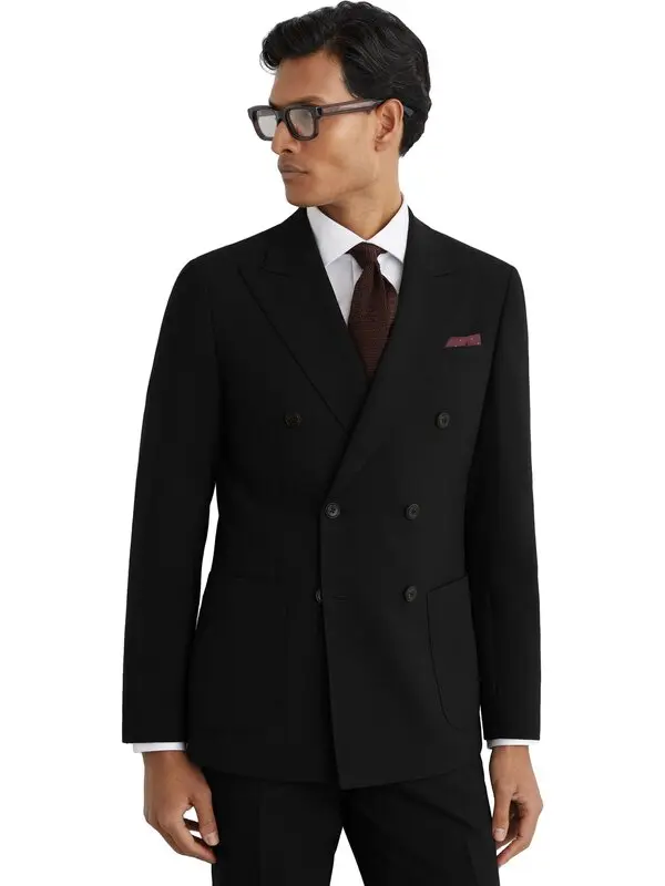 REISS Belmont Double-breasted Suit Jacket Tailored-fit With Wool - Black