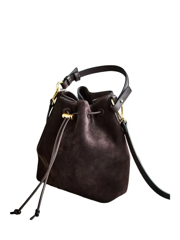 REISS Esther Suede And Leather Bucket Bag - Chocolate