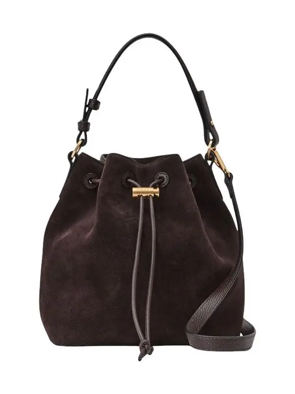 REISS Esther Suede And Leather Bucket Bag - Chocolate