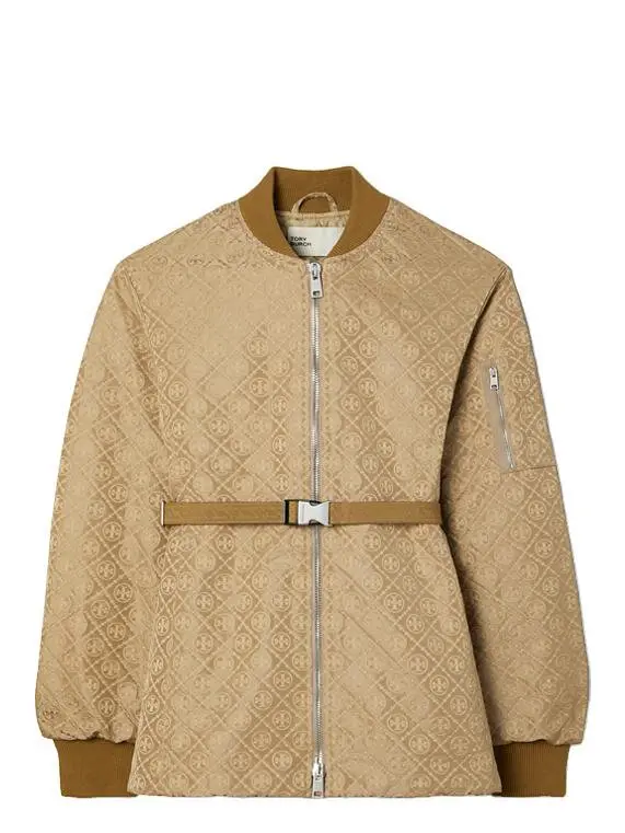 Tory Burch T Monogram Jacquard Zip Jacket - Beige T Monogram