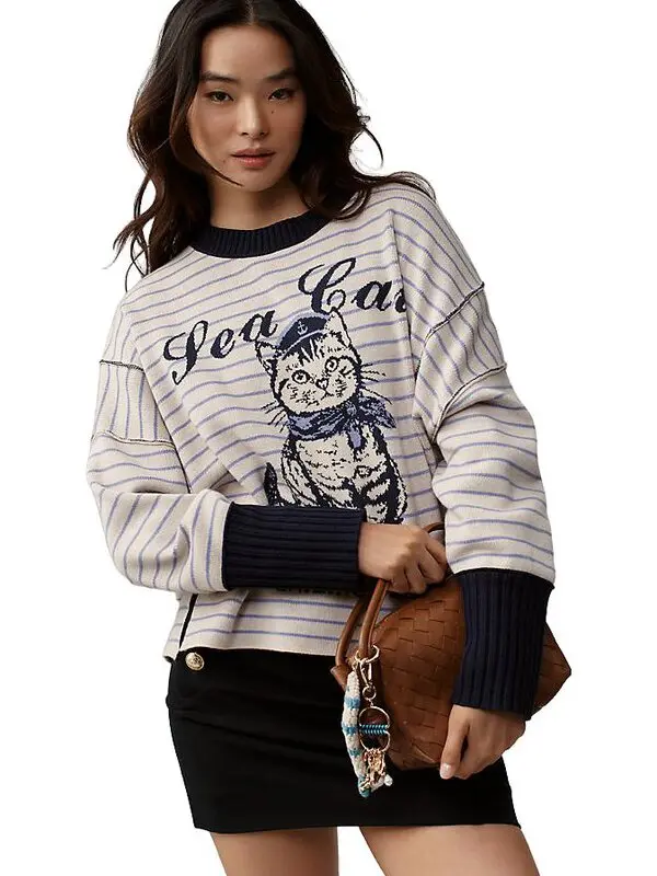 Maeve Logan Long-sleeve Crew-neck Pullover - Sea Cats