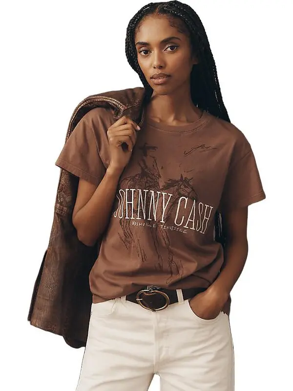 LETLUV Johnny Cash Graphic T-shirt - Taupe Brown