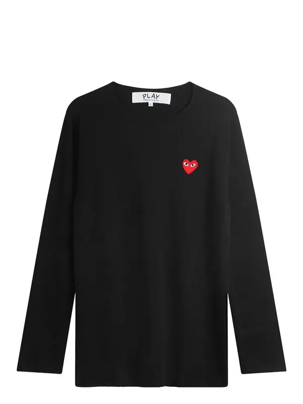 Play Comme Des Garcon Sweater Red Emblem Knit - Black
