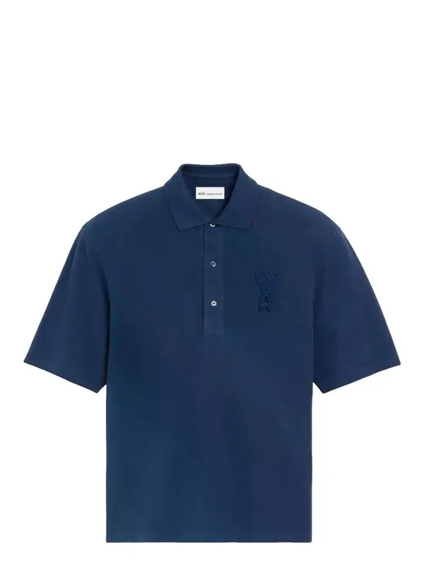 Ami De Coeur Crochet Patch Polo Shirt - Blue
