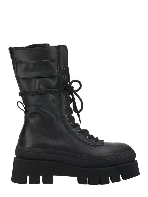 SUMMERY COPENHAGEN Leather Platform Boots - Black