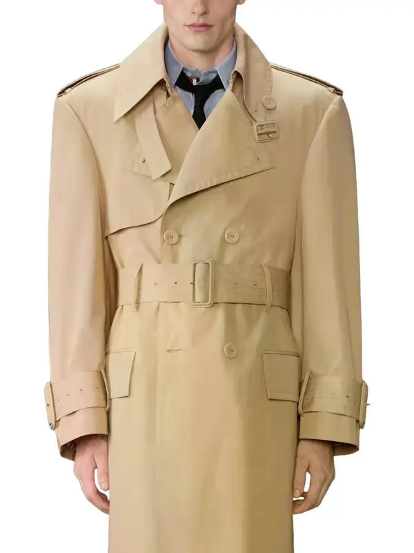 Thom Browne Belted Cotton Trench Coat - Neutrals