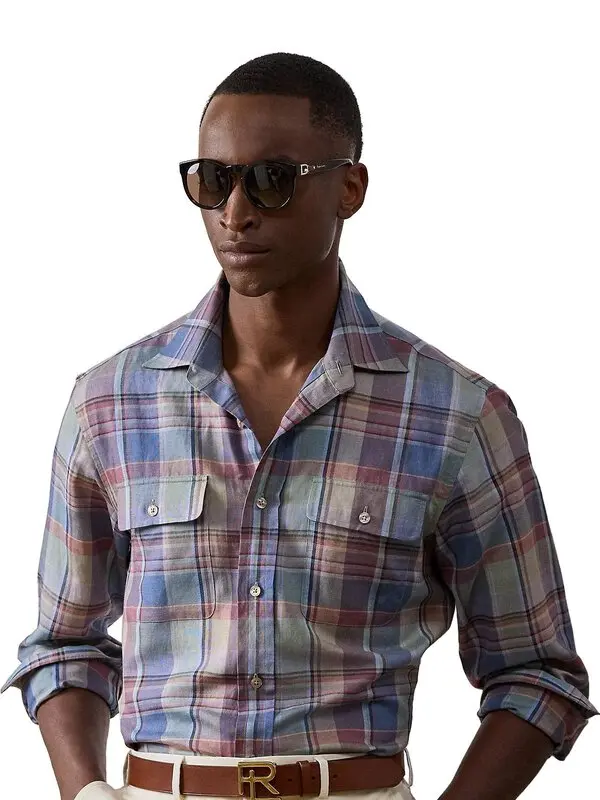 Ralph Lauren Plaid Linen-silk Shirt - Fern Green Multi Plaid