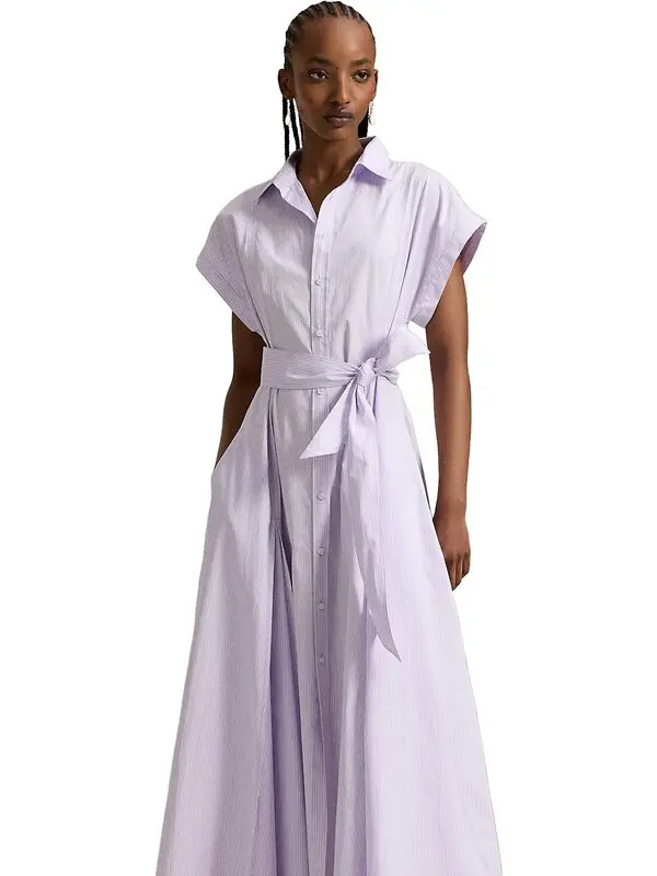 Ralph Lauren Striped Belted Cotton Shirt Dress - Purple White