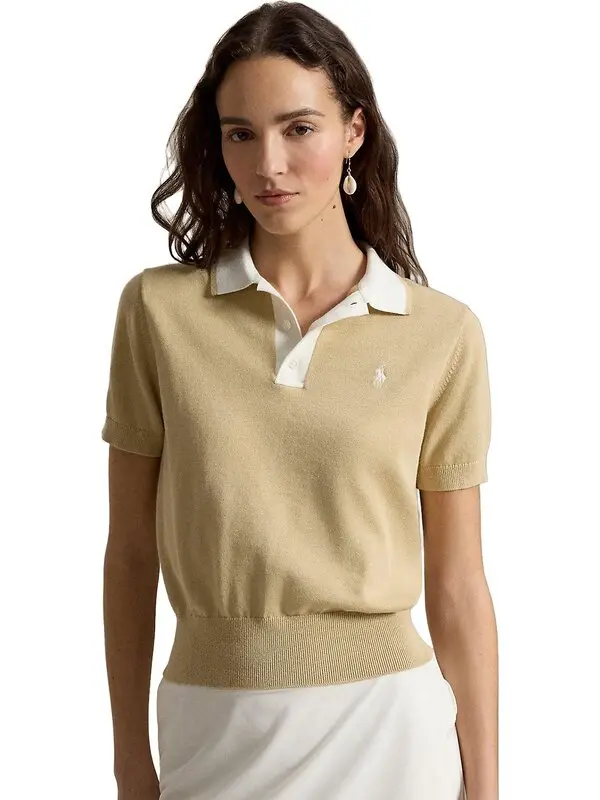 Ralph Lauren Cotton-blend Polo-collar Sweater - Dune Tan/white Splash