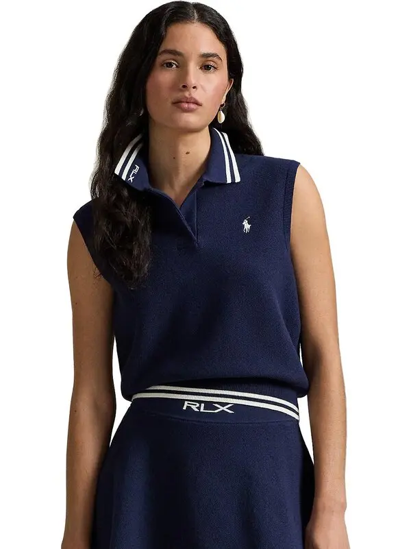 Ralph Lauren Cotton-blend Polo-collar Sweater - Refined Navy/white Splash